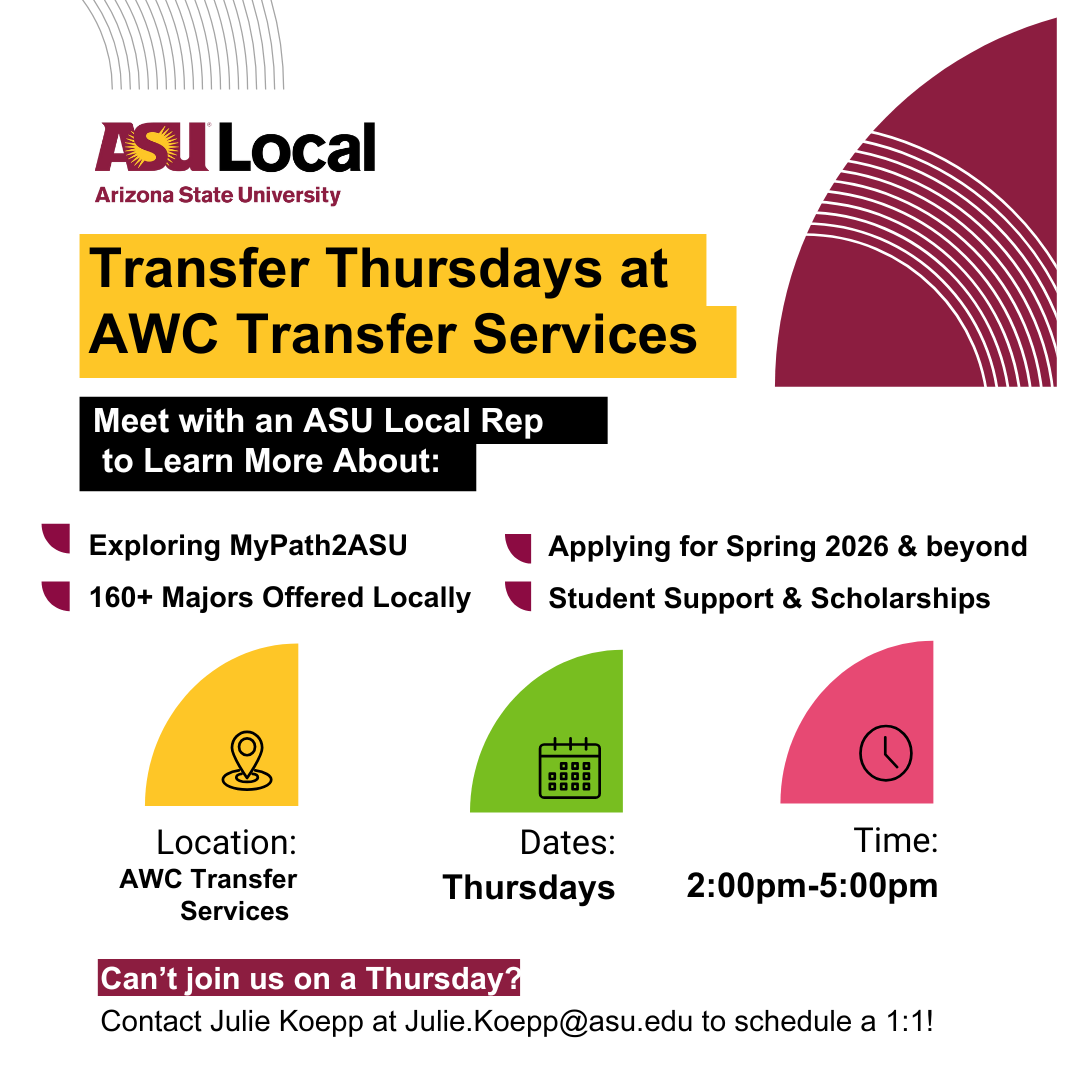 ASU Local Transfer Thursdays at AWC Transfer Center 2025 | Arizona Western College